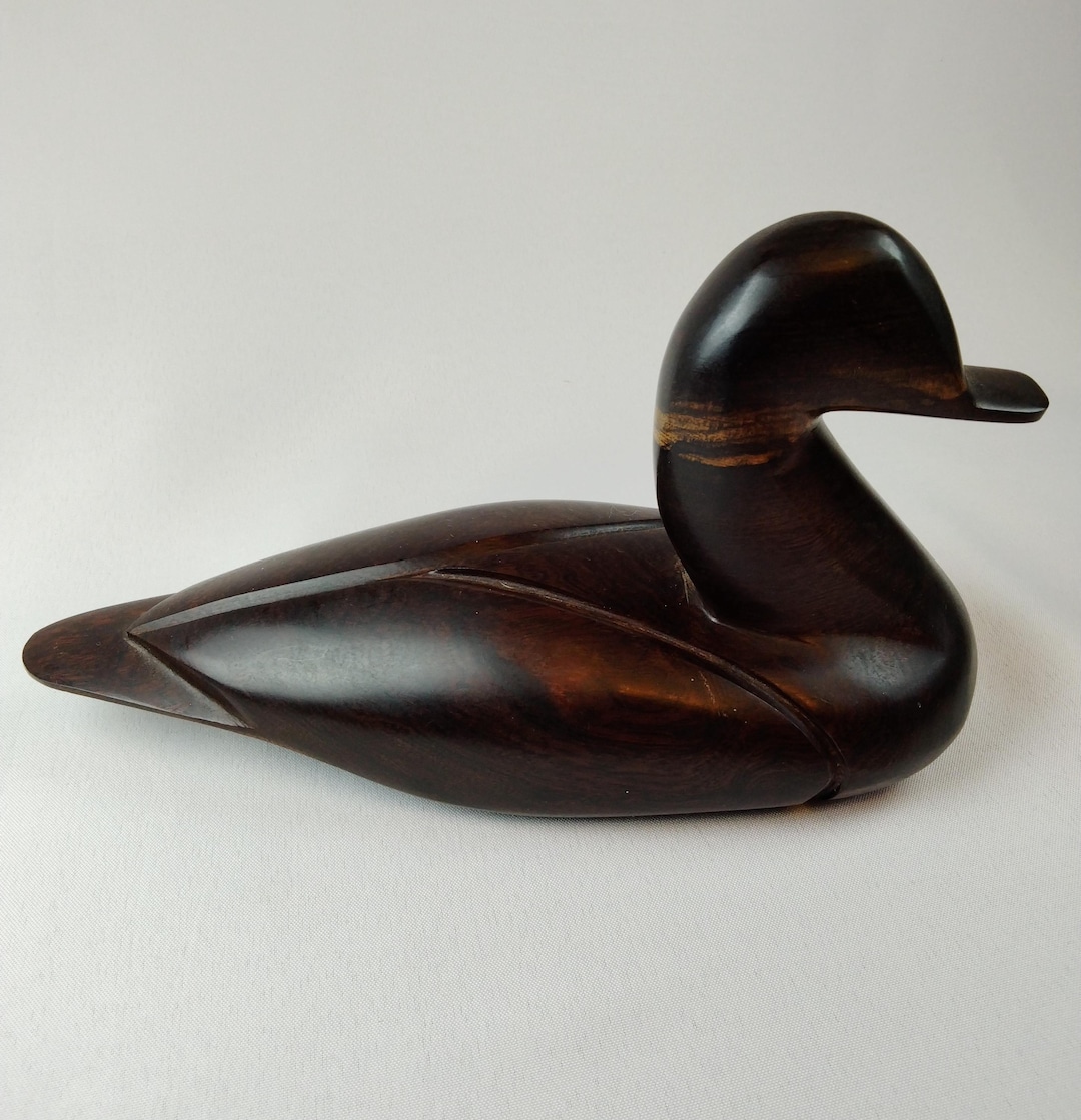 Hand Carved Solid Wood Duck Crafted From Ironwood, Sleek Mid-century ...