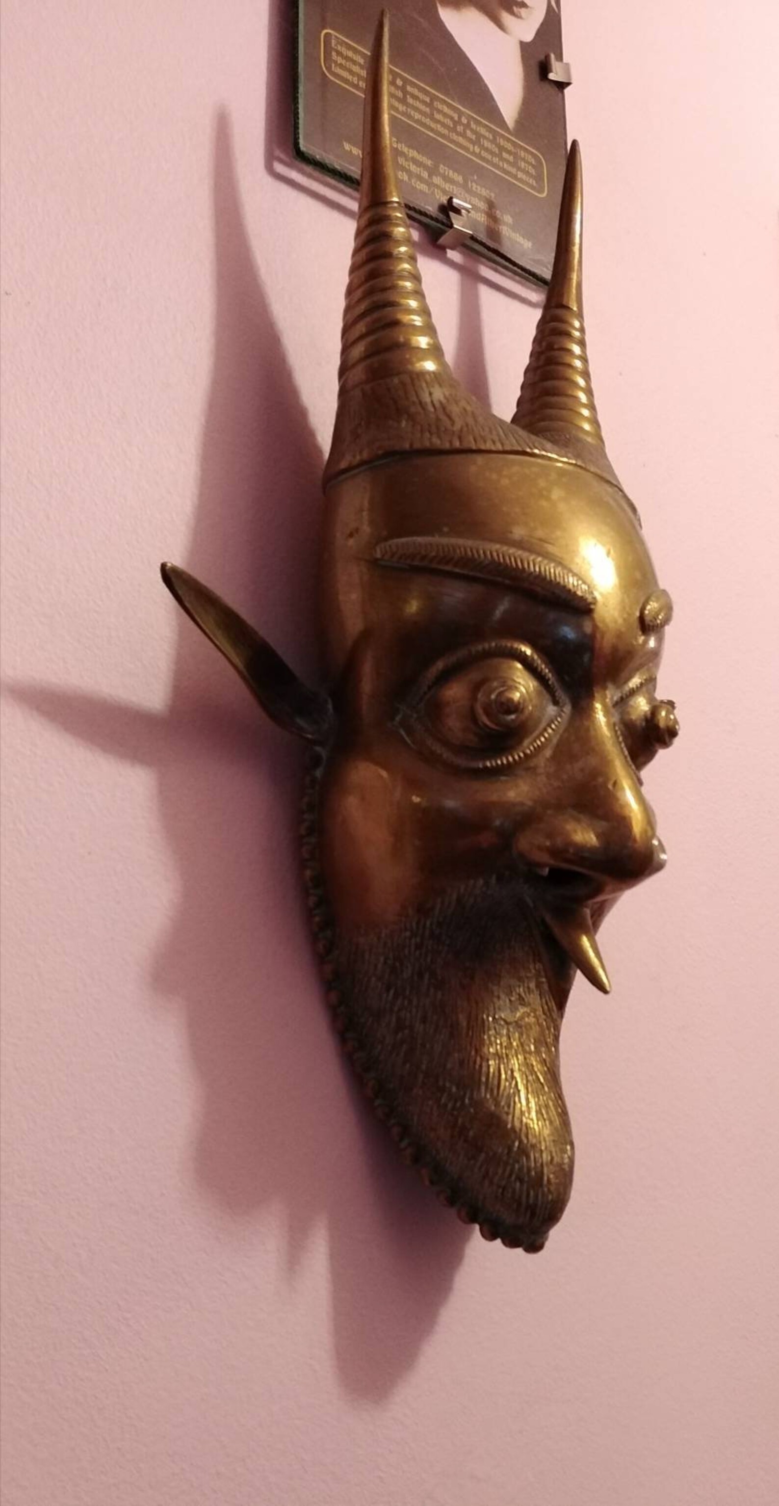 Vintage Antique Brass Devil Religious Ritual Tribal Mask Wall Hanging ...
