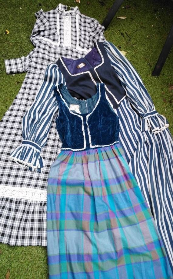 Marion Donaldson Blue Velvet and Check Designer Maxi Dress | Etsy UK