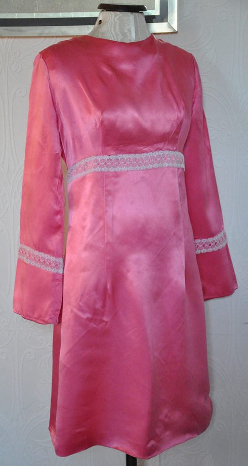 Vintage 60s Pink Satin Victoriana Style Mini Dress - Etsy