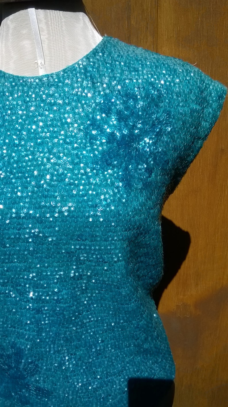 Vintage 50s/60s Blue Pin up Sequin Sweater - Etsy