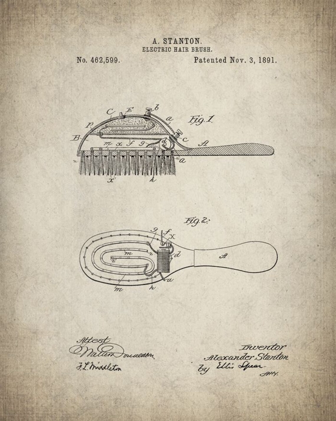 Hair Brush Patent Print Vintage Art Patent Print Electric - Etsy
