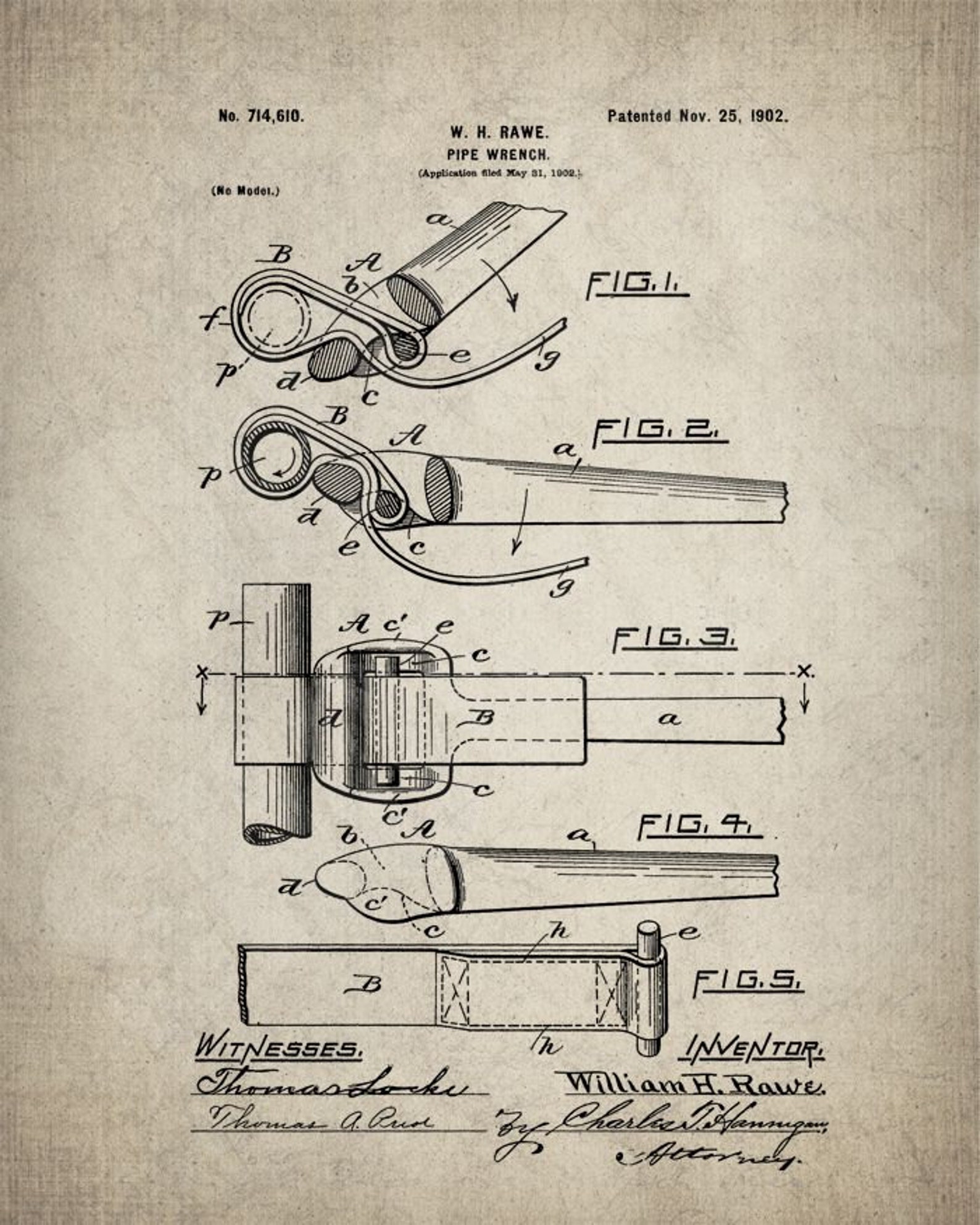 Plumber's Pipe Wrench Tool Vintage Patent Print Instant - Etsy