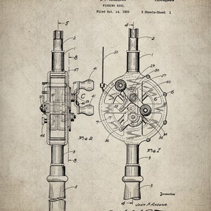 Vintage Fishing Rod & Reel Gear Tackle - Patent Print- Instant Download ...