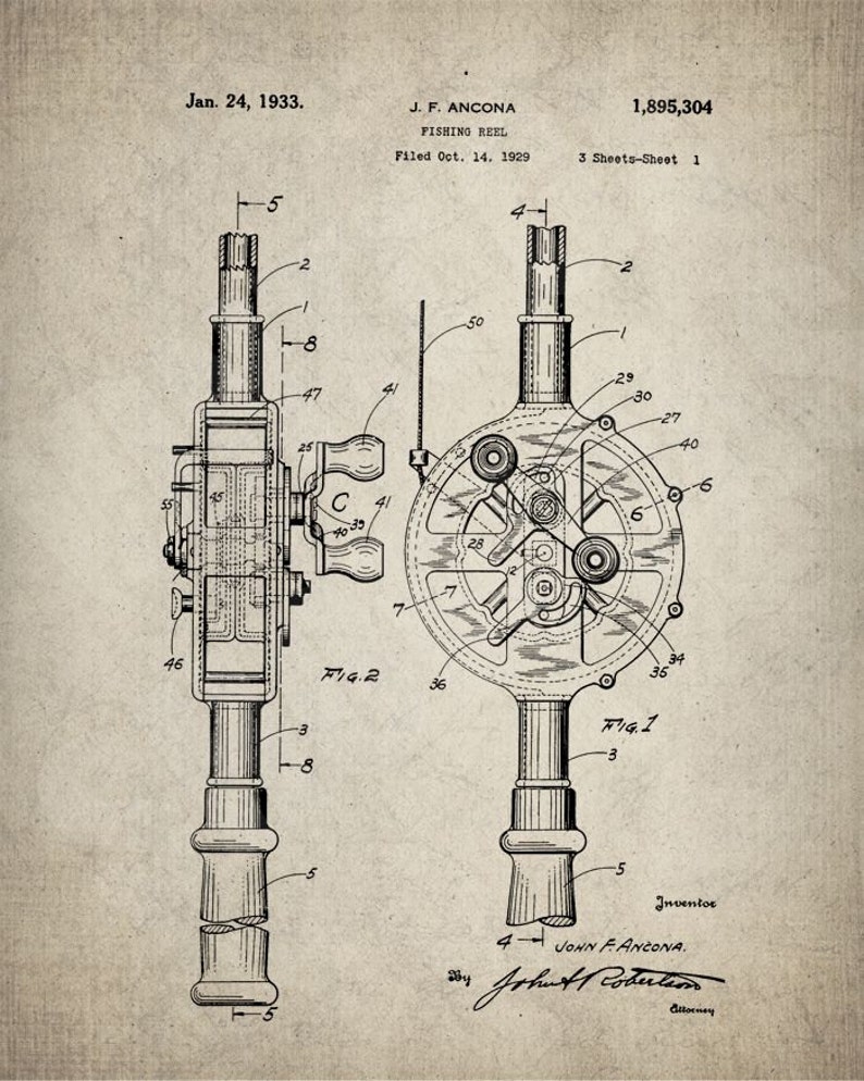 Vintage Fishing Rod & Reel Gear Tackle - Patent Print- Instant Download ...