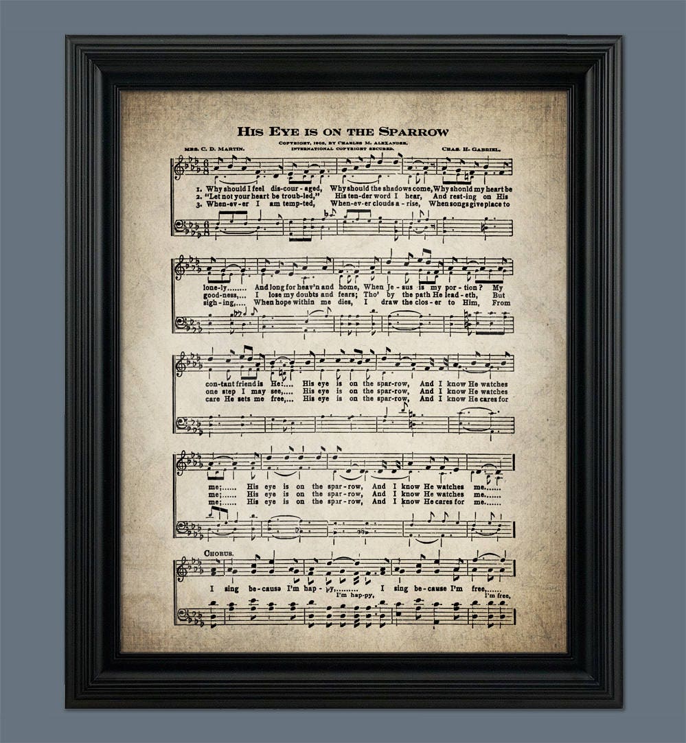 His Eye Is On The Sparrow Hymn Print Sheet Music Art Hymn | Etsy