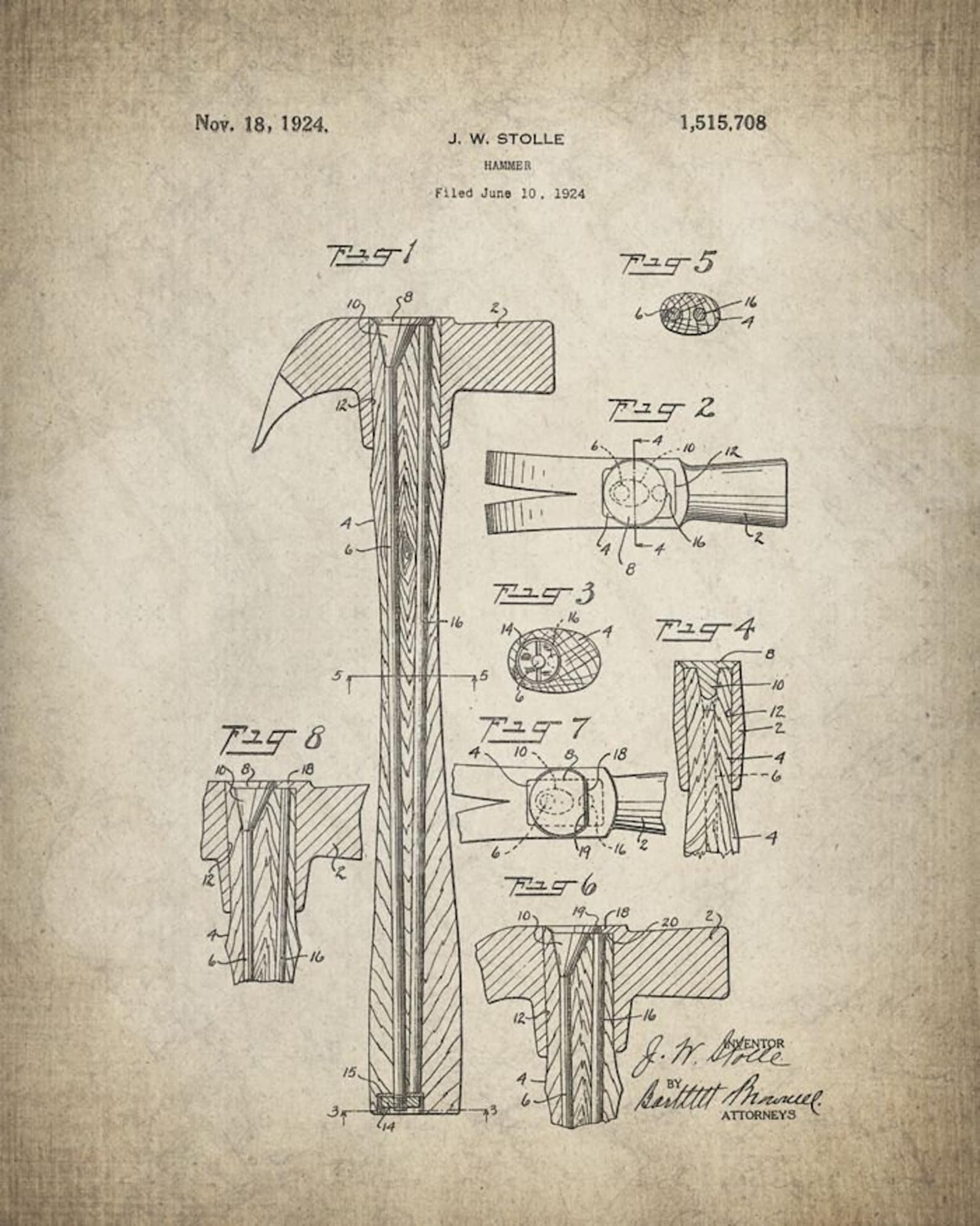 Hammer Patent Print - Claw Hammer Poster - Construction Art ...