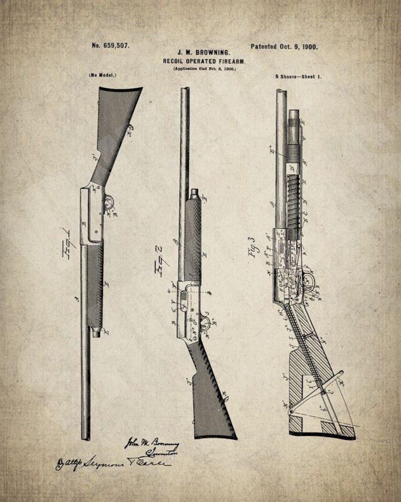 Shotgun Patent Print Poster Gift for Hunter Shot Gun - Etsy