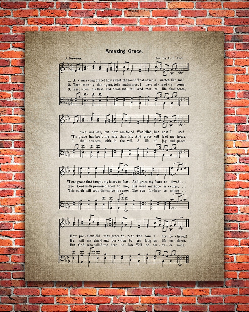 Amazing Grace Hymn Print Sheet Music Art Hymn Art Hymnal | Etsy