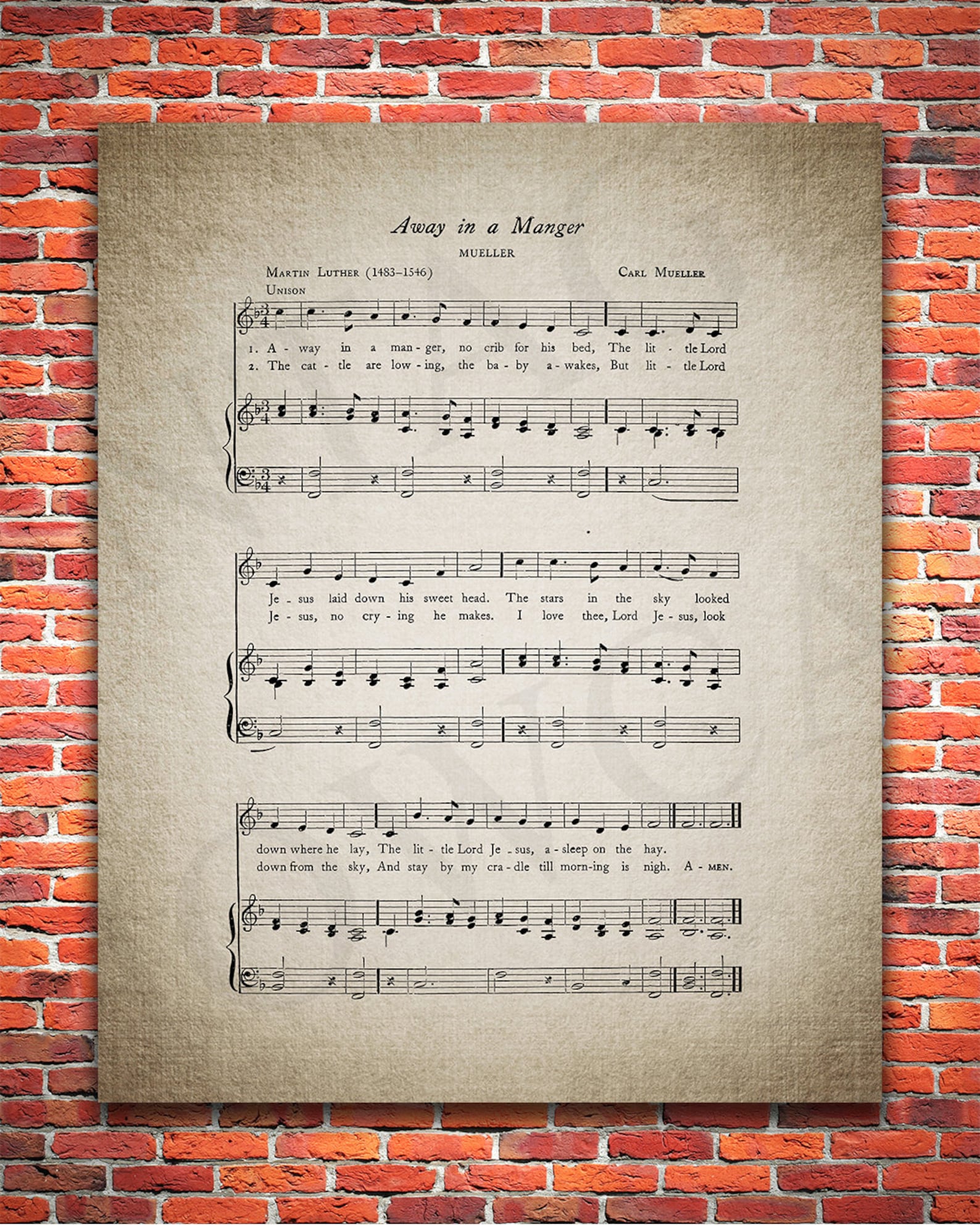 Away in a Manger Christmas Song Print Christmas Sheet | Etsy