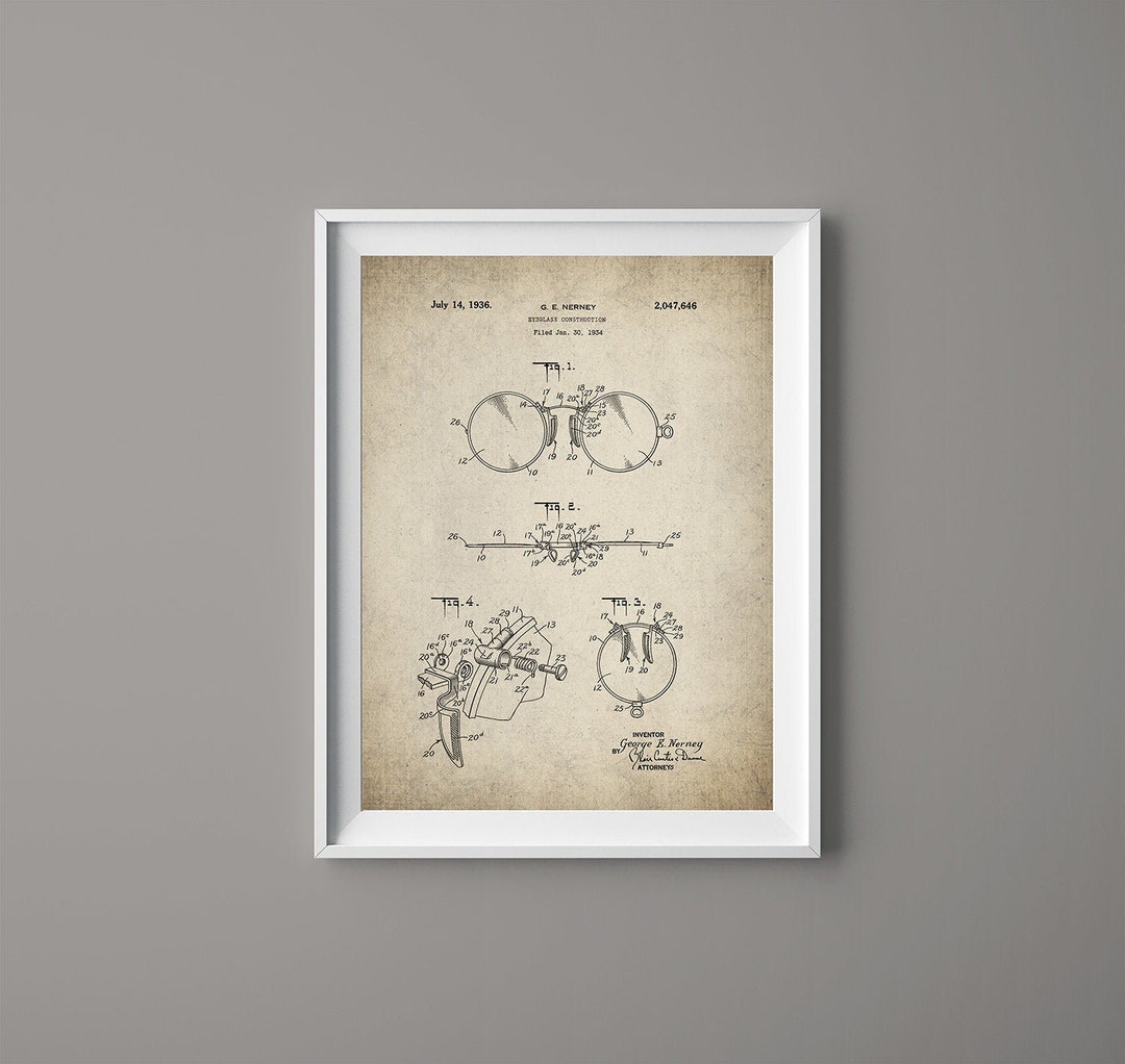 Vintage Eyeglasses Patent Print - Optometry Patent - Spectacles ...