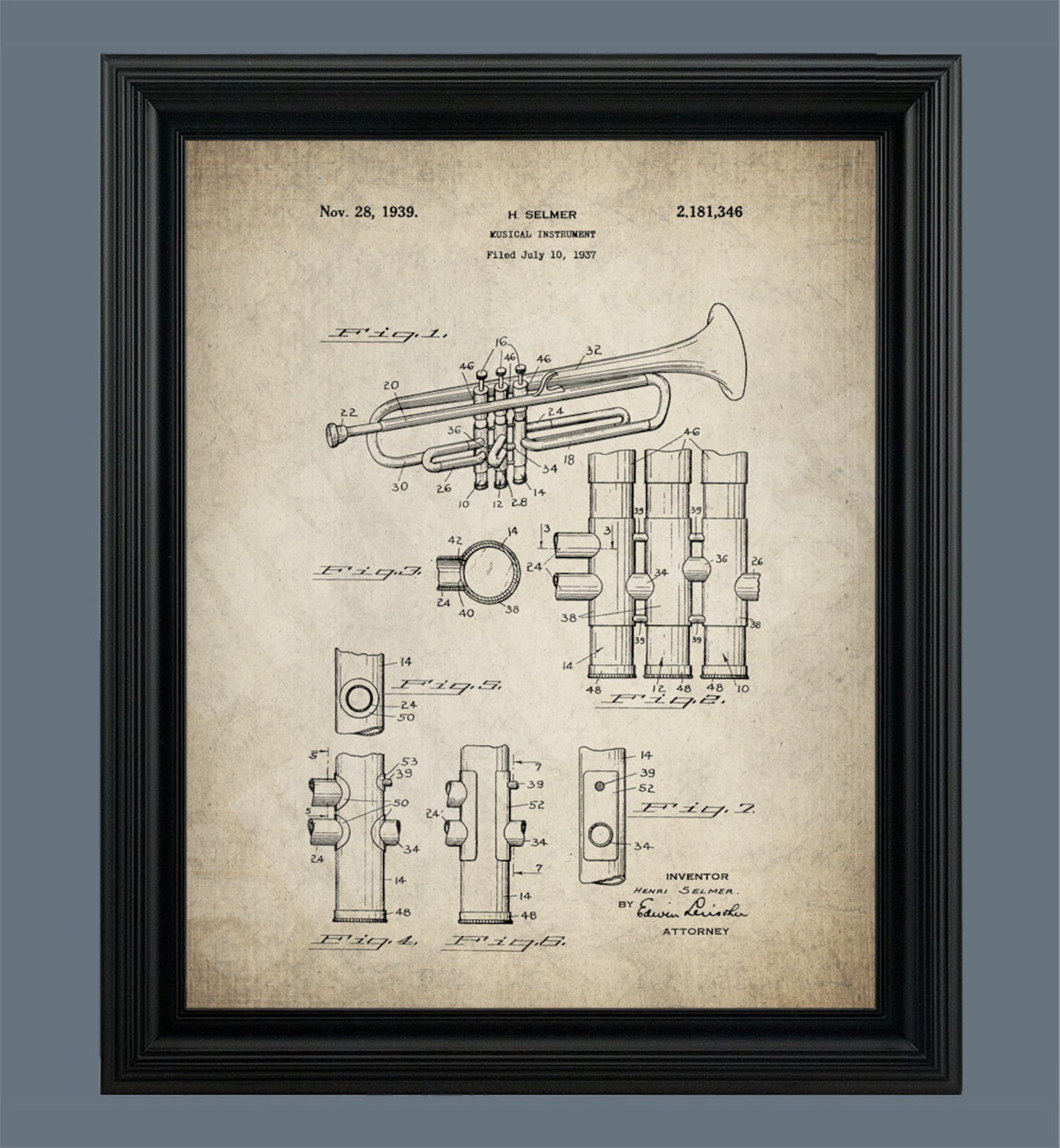 Trumpet Patent Print Poster Trumpet Art Music Room Decor - Etsy