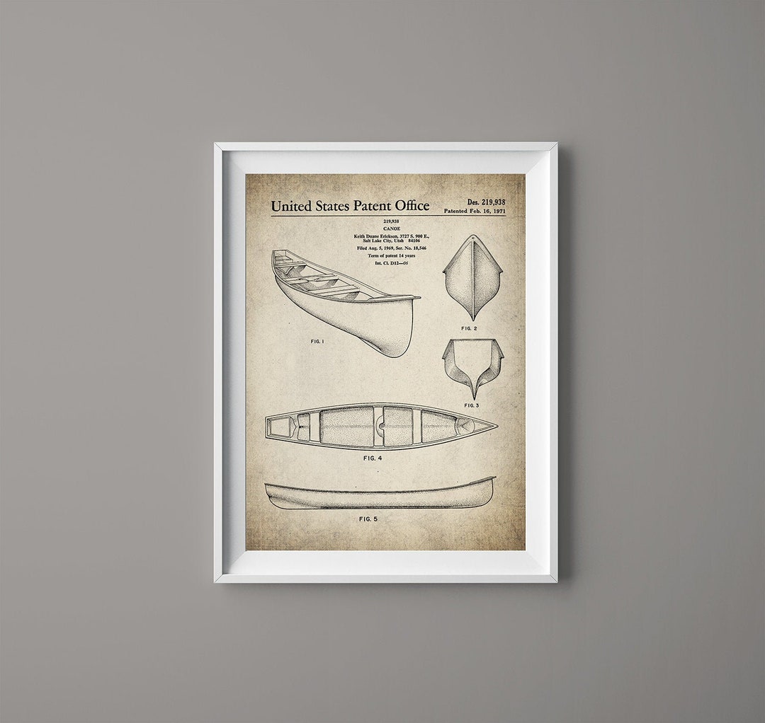 Vintage Canoe Patent Poster Print - Patent Print Art - Outdoor Canoe ...