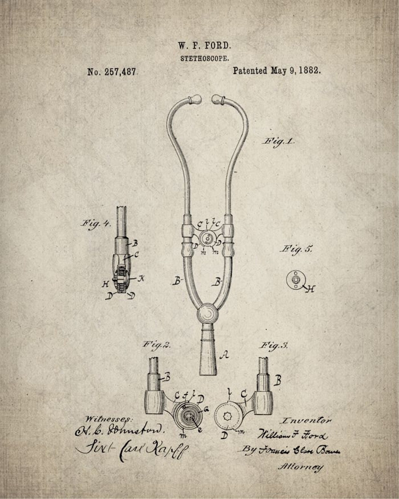 Vintage Stethoscope Patent Poster Print - Doctors Stethoscope - Nurses ...