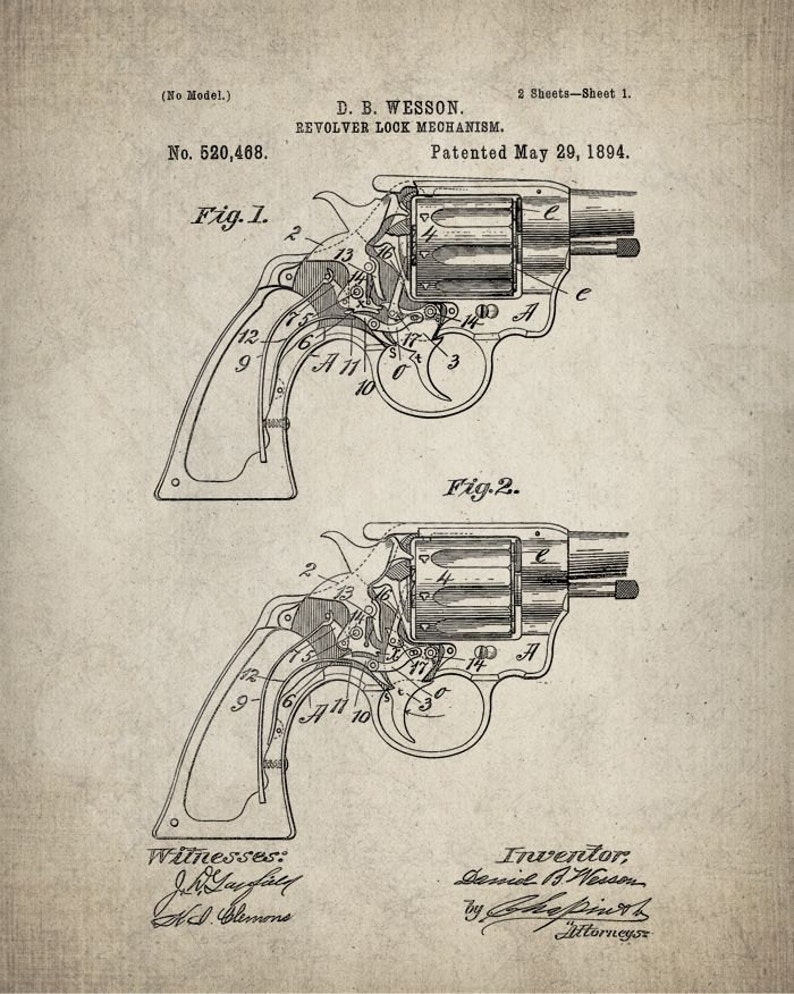 Vintage Smith & Wesson Revolver Patent Print Antique Patent - Etsy