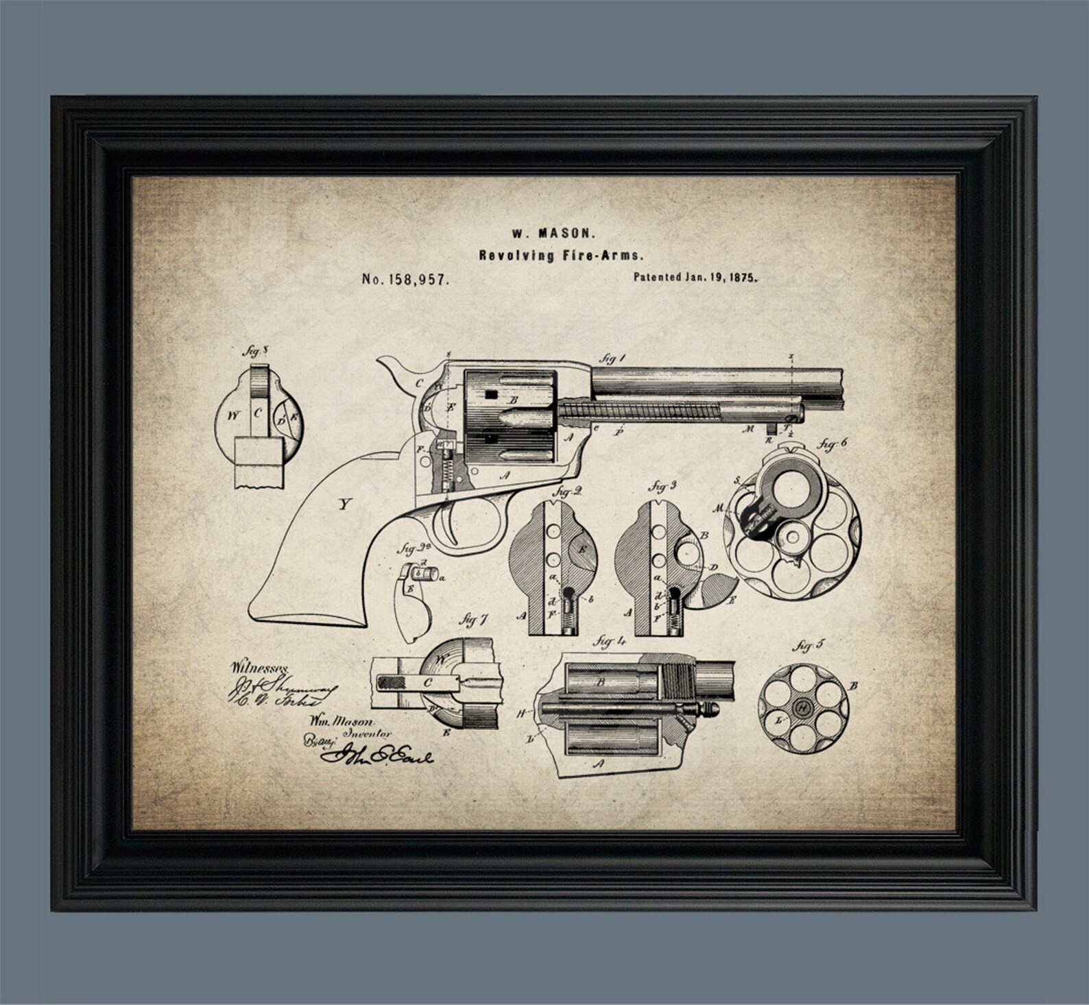 Vintage Revolver Patent Print Mason 1875 Antique Patent - Etsy