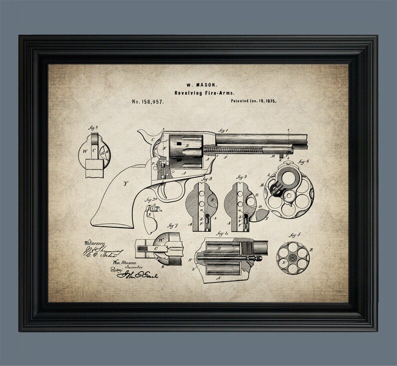 Vintage Revolver Patent Print Mason 1875 Antique Patent | Etsy