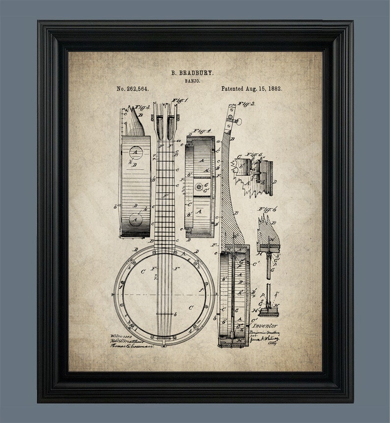 Vintage Banjo Patent Print Patent Print Poster Bradbury | Etsy