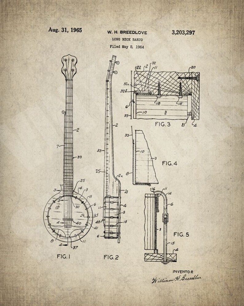 Vintage Banjo Patent Print - Patent Print Poster - Banjo Vintage Art ...