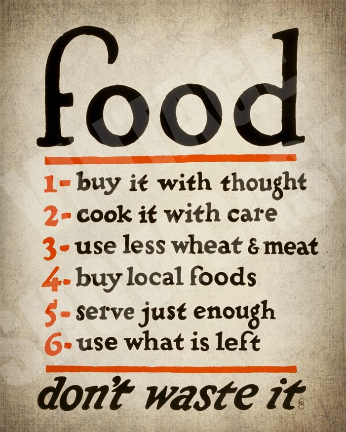 Vintage Cook It With Care Food Poster Don't Waste It Food Sign ...