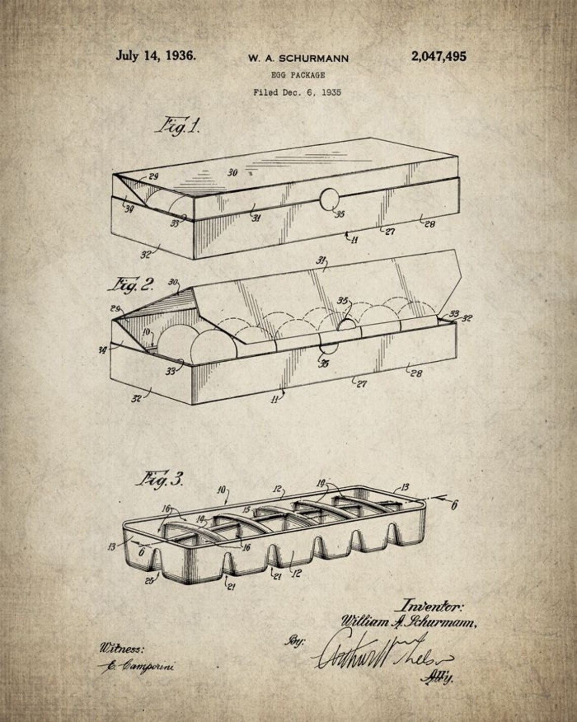 Vintage Egg Carton Patent Print Egg Box Kitchen Decor Art | Etsy