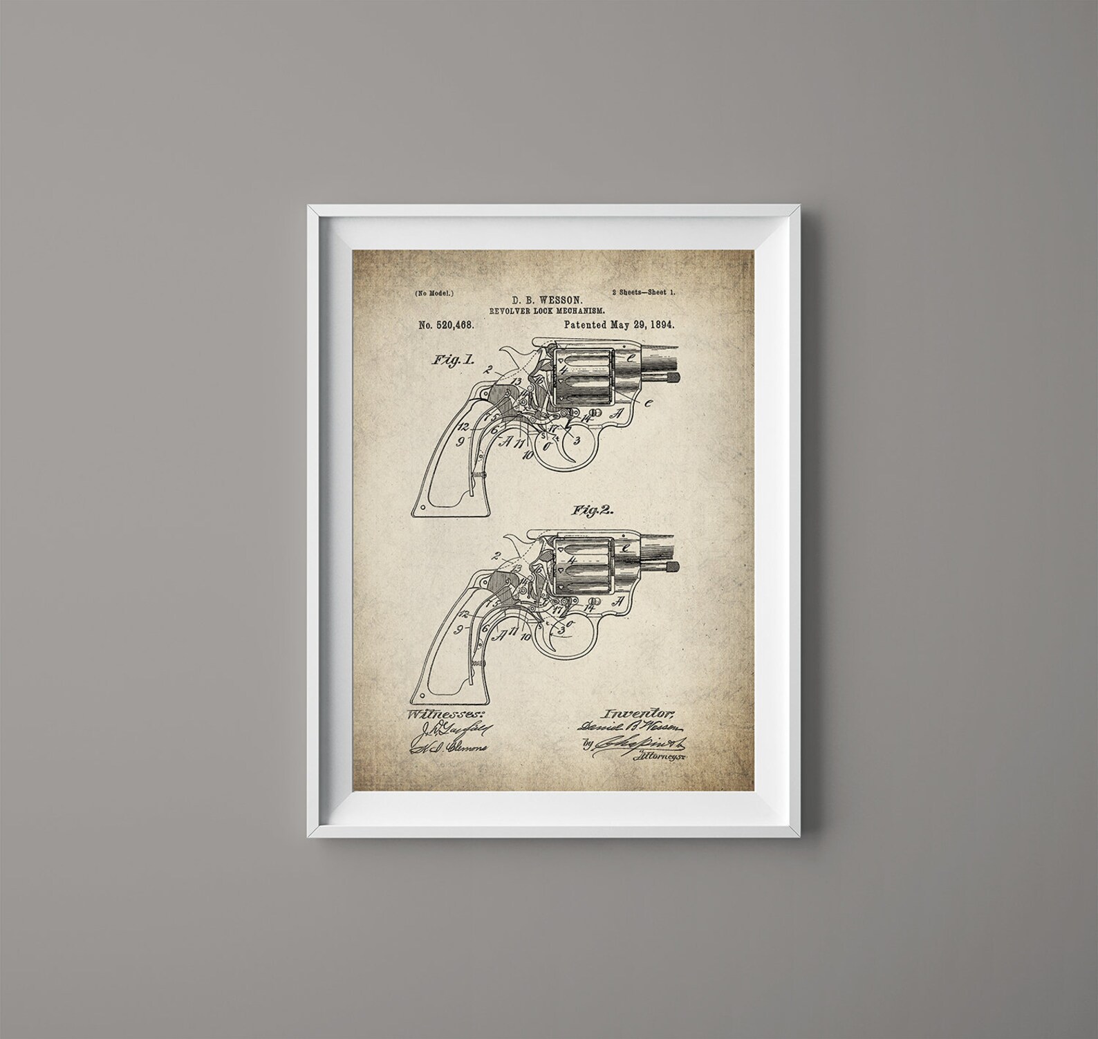 Vintage Smith & Wesson Revolver Patent Print Antique Patent Poster ...