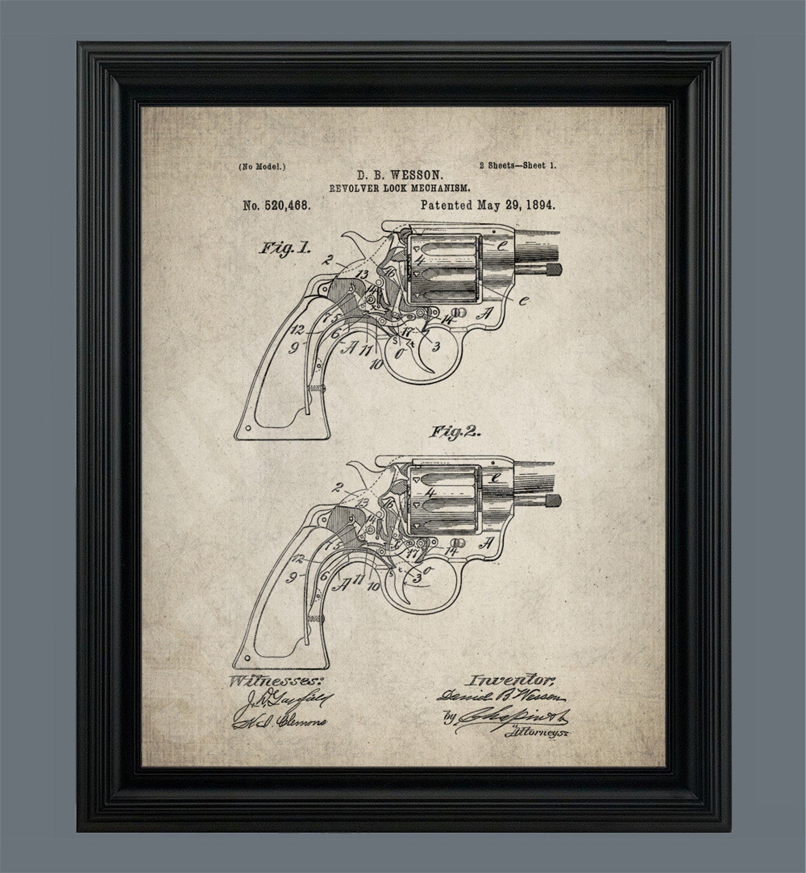 Vintage Smith & Wesson Revolver Patent Print Antique Patent Poster ...