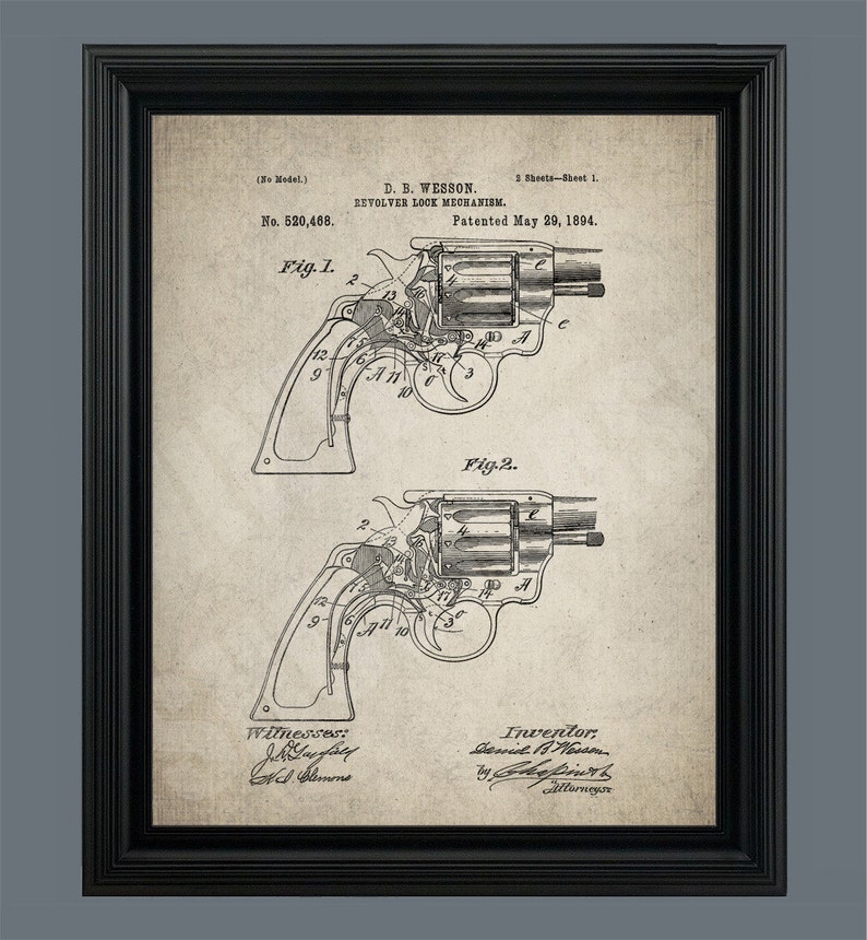 Vintage Smith & Wesson Revolver Patent Print Antique Patent Poster ...