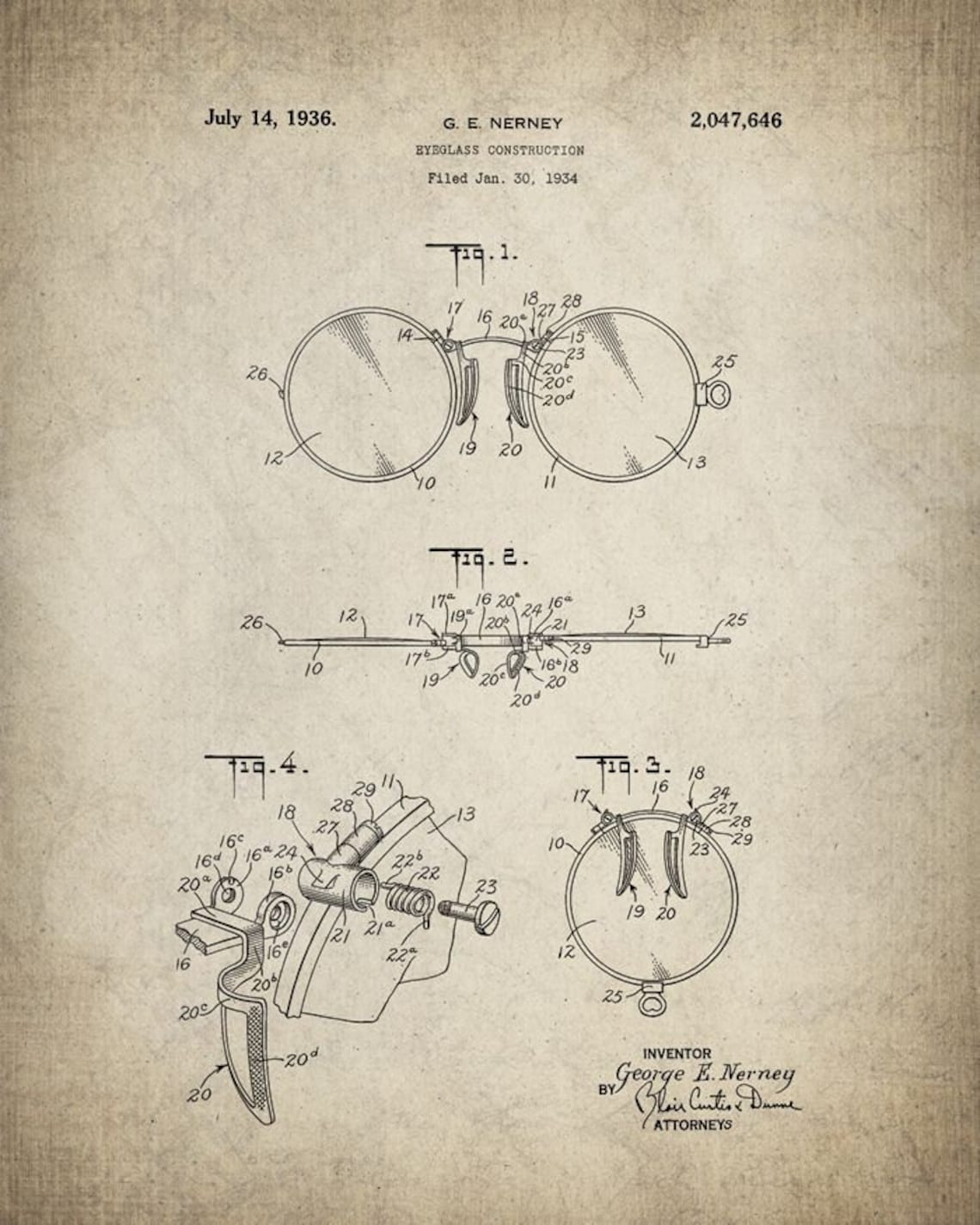 Vintage Eyeglasses Patent Print Optometry Patent | Etsy