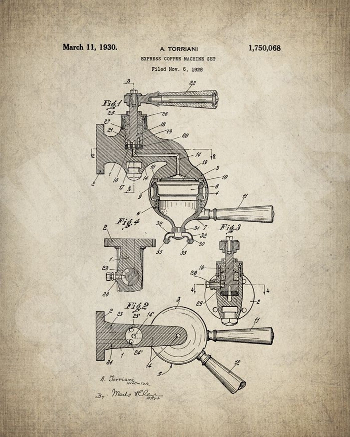 Espresso Machine Patent Print Art Vintage Espresso Machine | Etsy