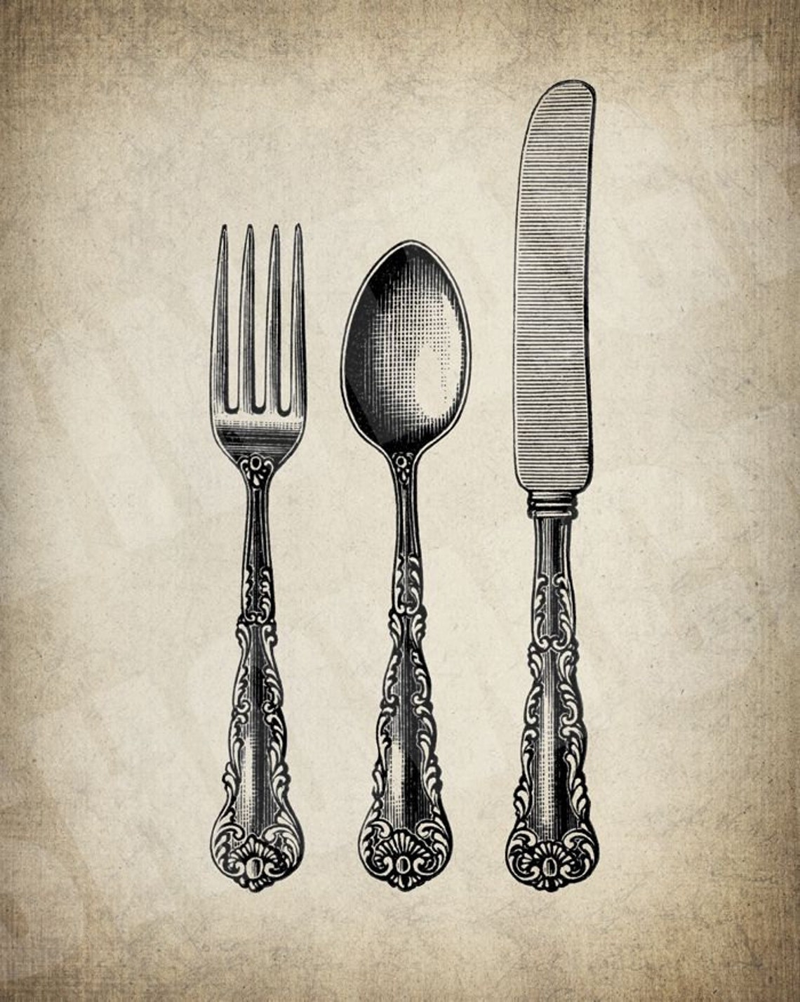 Antique Fork Spoon & Knife Silverware Set Patent Print | Etsy
