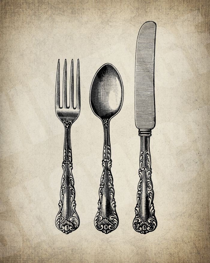 Antique Fork, Spoon, & Knife Silverware Set - Patent Print- Instant ...