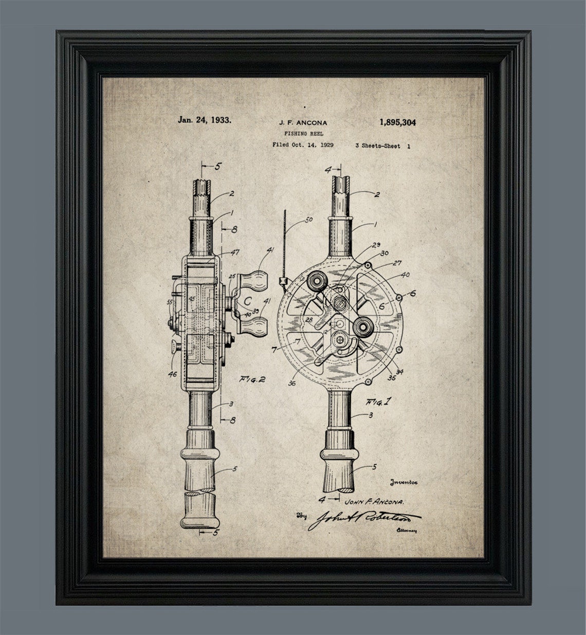 Vintage Fishing Rod & Reel Gear Tackle - Patent Print- Instant Download ...