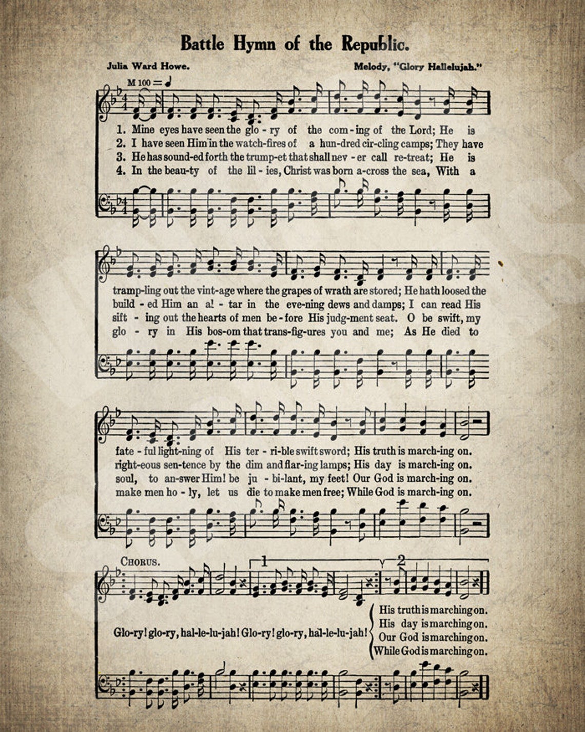 Battle Hymn of the Republic Print Sheet Music Art Hymn Art Patriotic ...