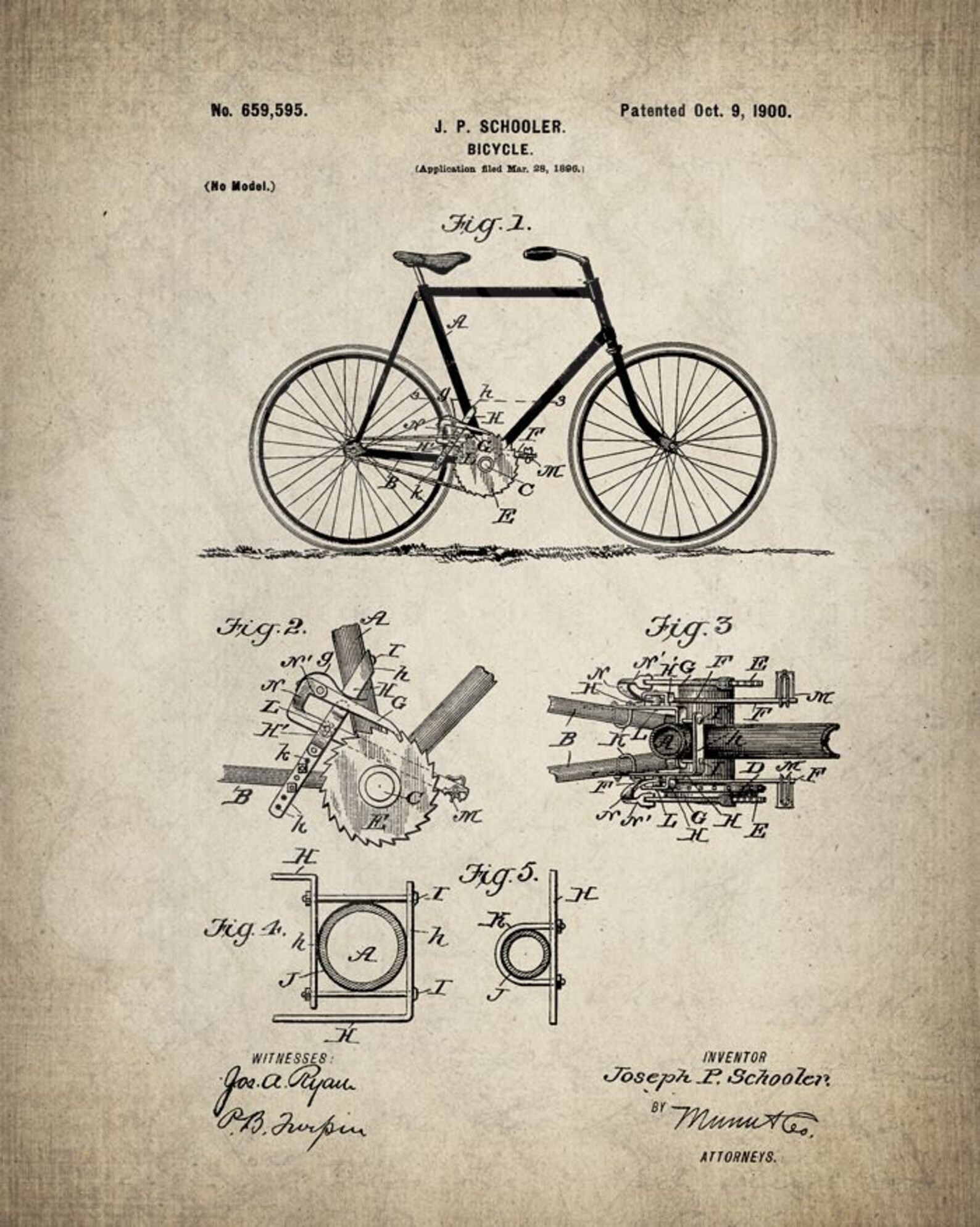 Vintage Bicycle Patent Print Bicycle Art Bicycle Poster | Etsy