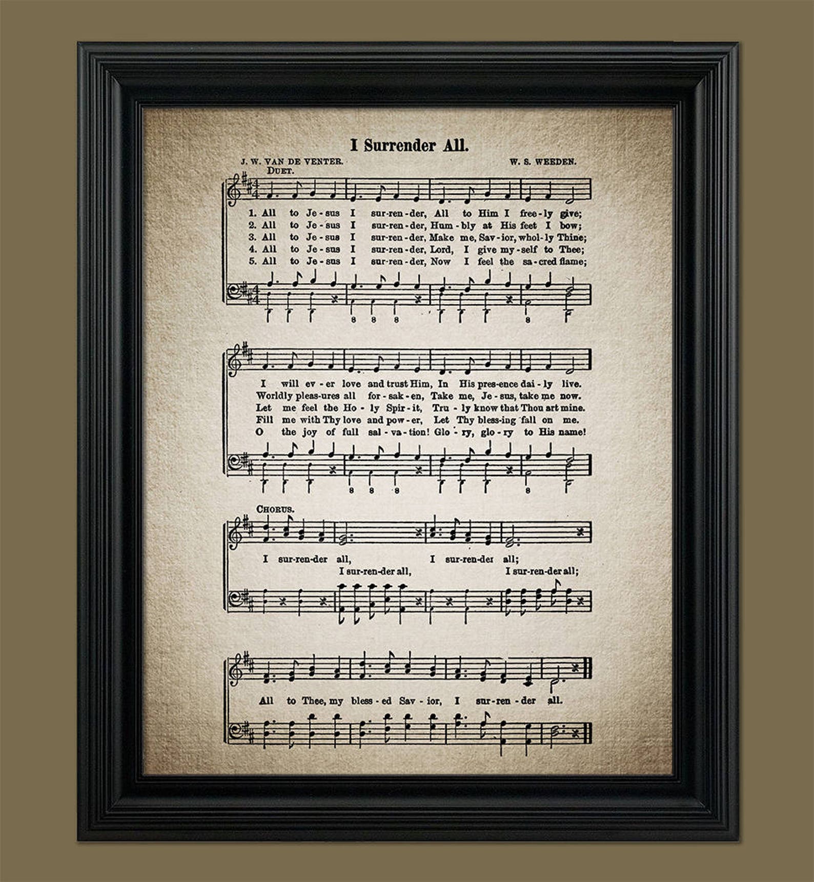 I Surrender All Hymn Print Sheet Music Art Hymn Art Hymnal Sheet Home ...