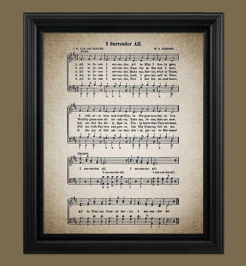 I Surrender All Hymn Print - Sheet Music Art - Hymn Art - Hymnal Sheet ...
