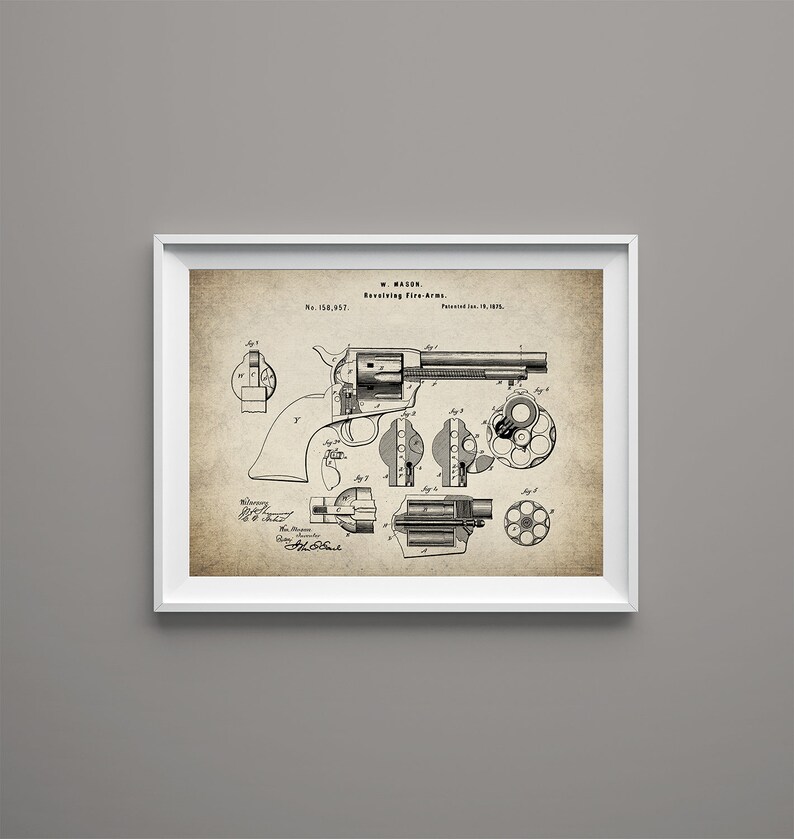 Vintage Revolver Patent Print Mason 1875 Antique Patent | Etsy