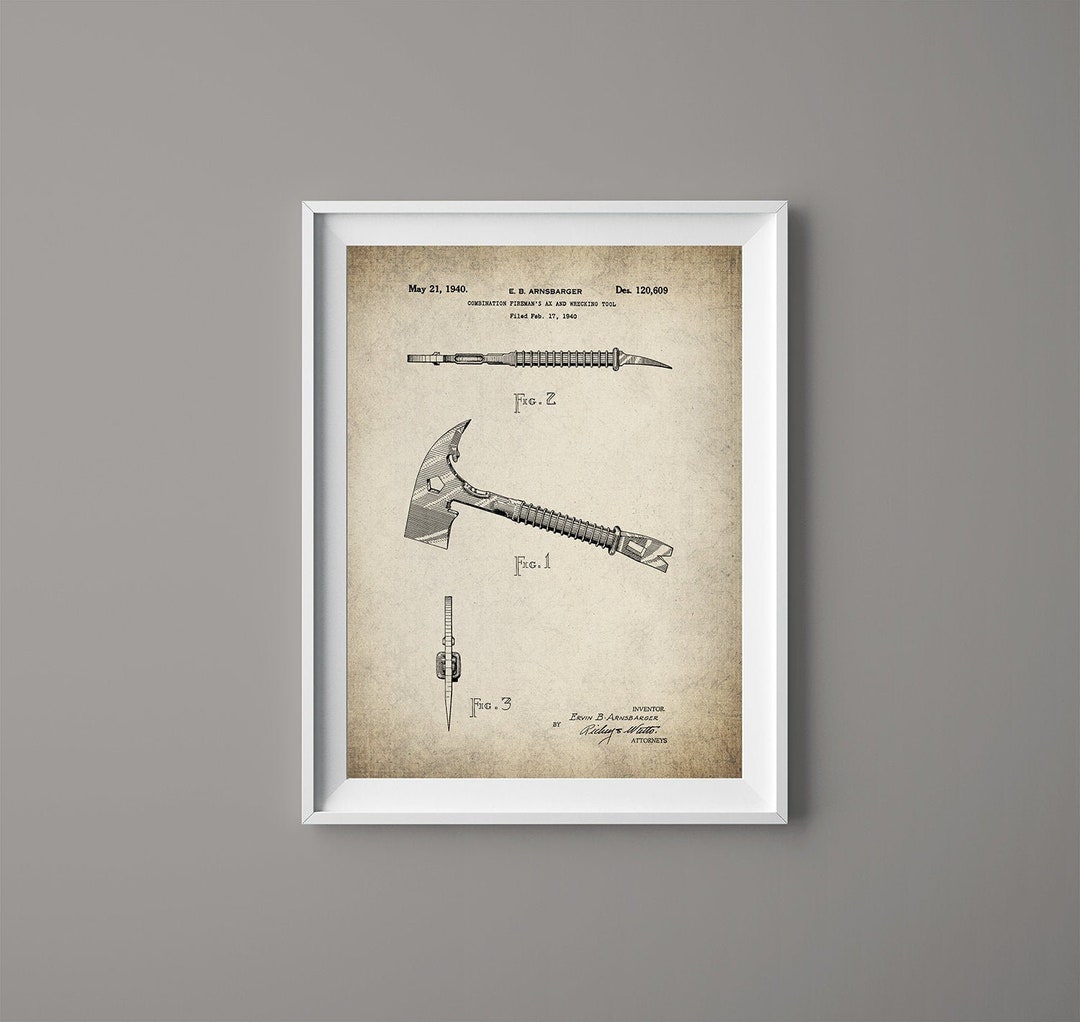 Vintage Fire Axe Fireman's Axe - Antique Patent Print- Instant Download ...