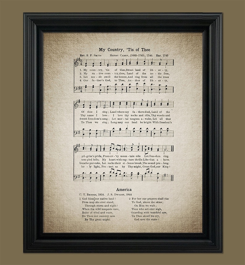My Country Tis of Thee Print Sheet Music Art Patriotic Art - Etsy