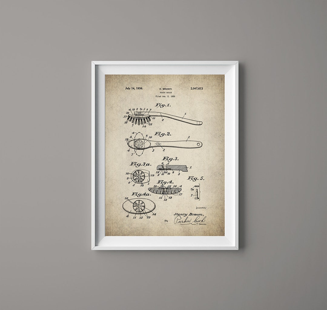 Toothbrush Patent Print - Vintage Toothbrush - Dentist Office Decor ...