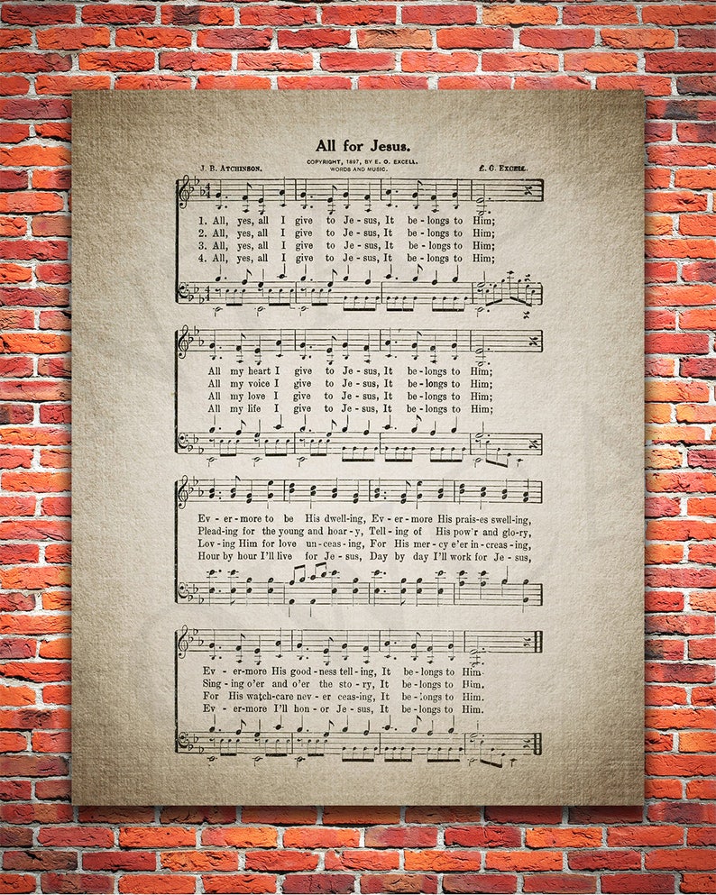 All for Jesus Hymn Print Sheet Music Home Decor Christian | Etsy