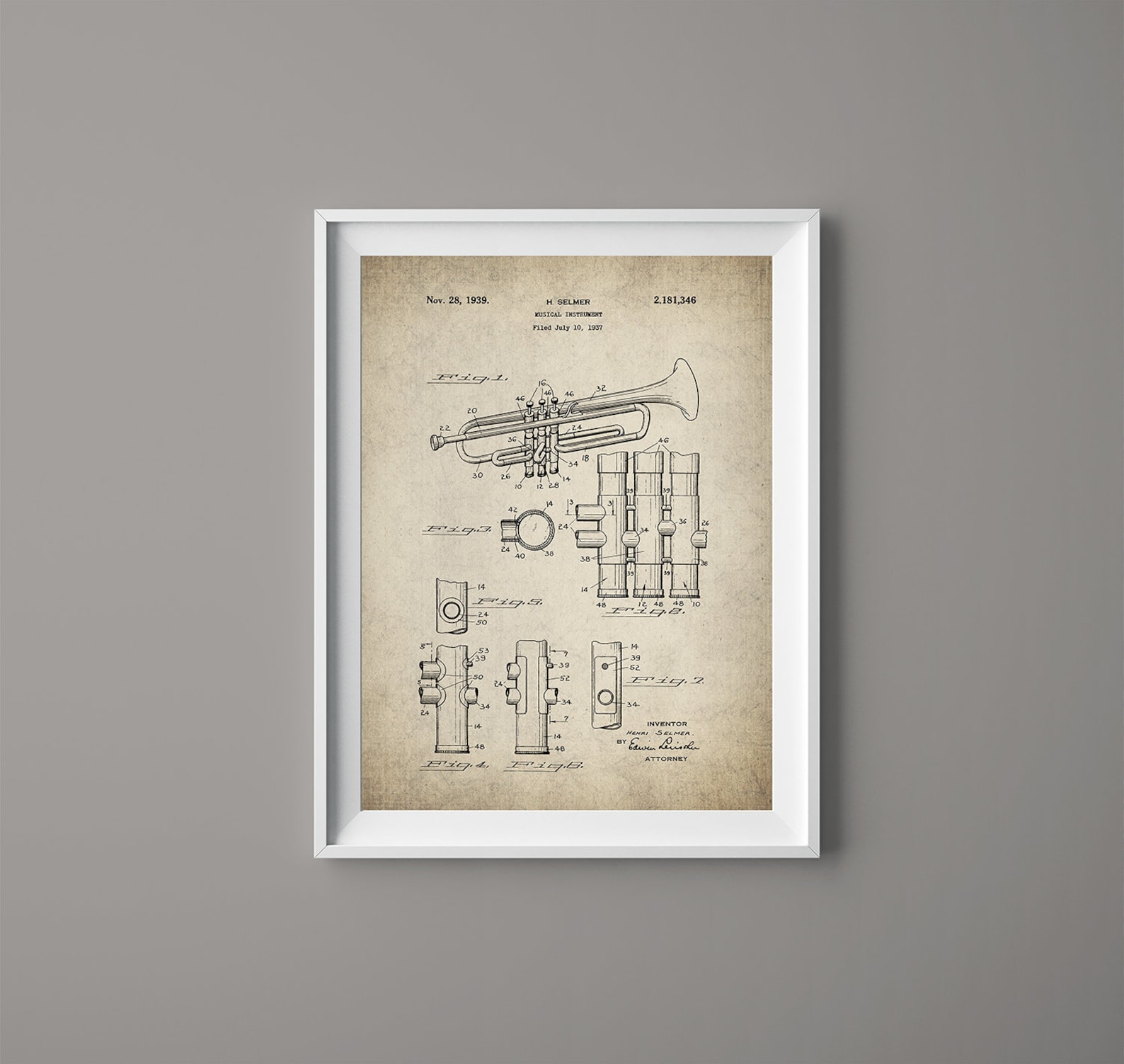Trumpet Patent Print Poster Trumpet Art Music Room Decor - Etsy