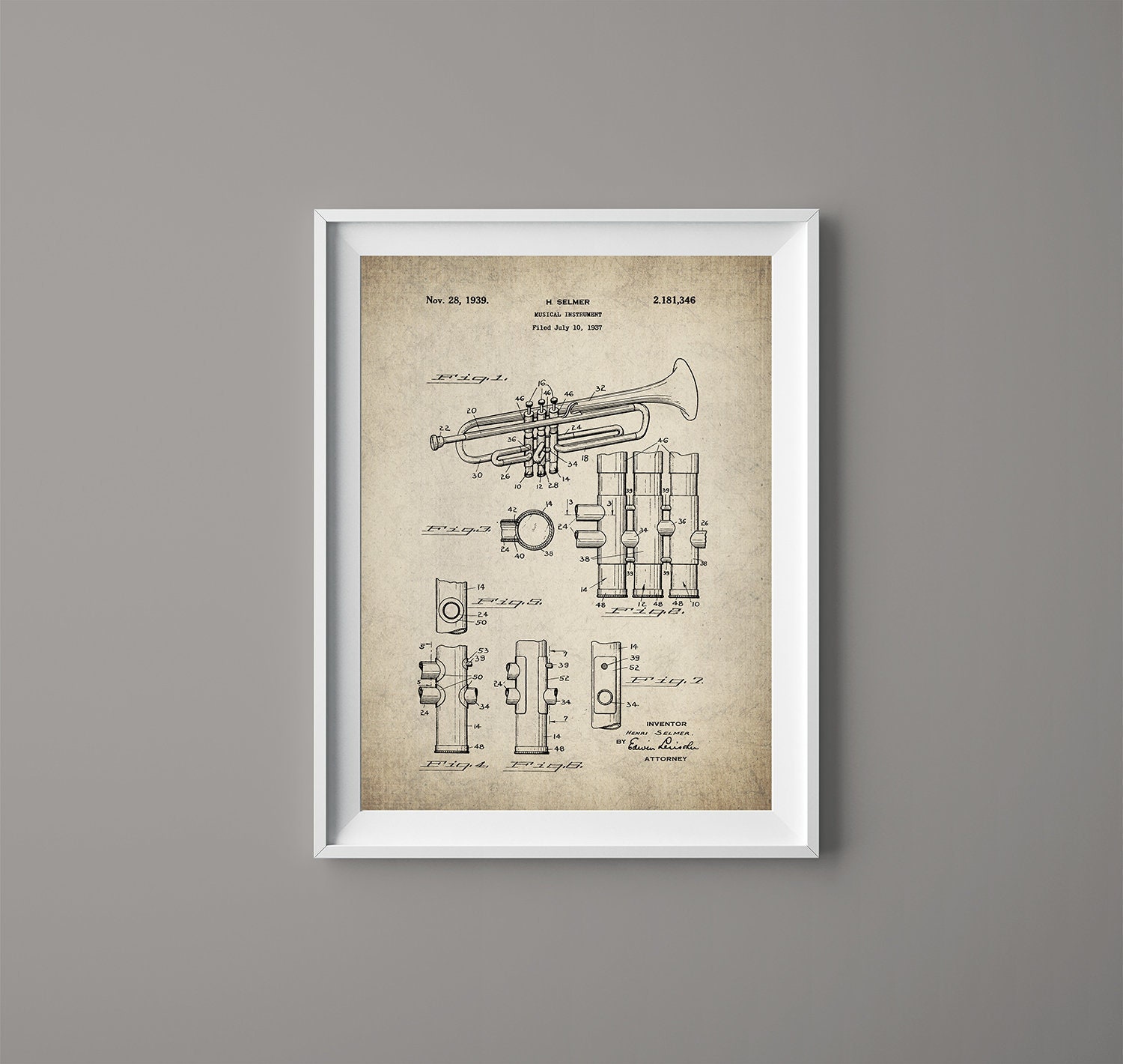 Trumpet Patent Print Poster - Trumpet Art - Music Room Decor - Musical ...