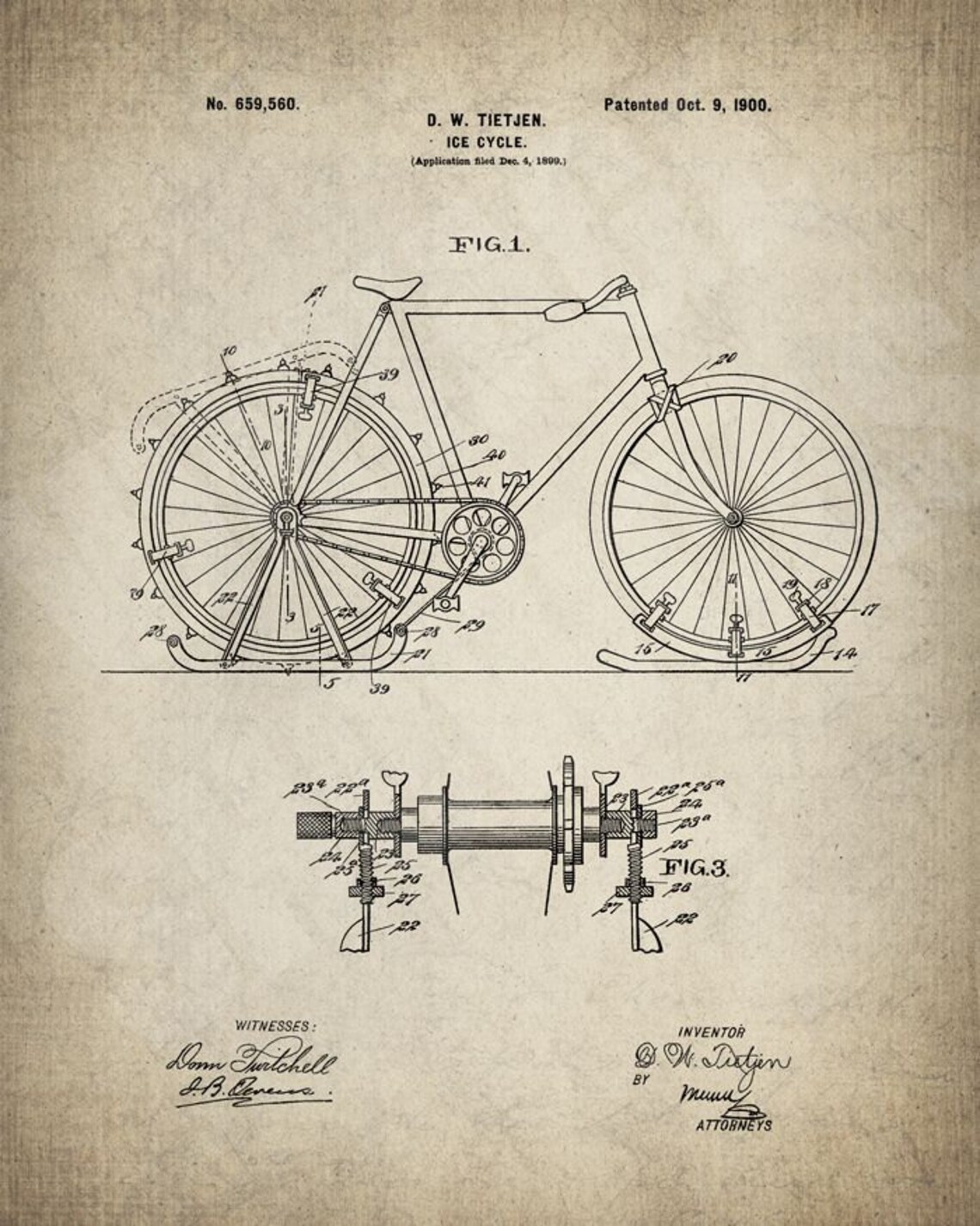 Vintage Bicycle Patent Print - Bicycle Patent - Bicycle Art - Bicycle ...