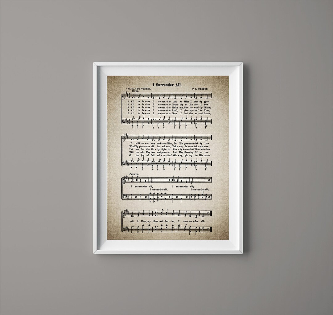 I Surrender All Hymn Print - Sheet Music Art - Hymn Art - Hymnal Sheet ...
