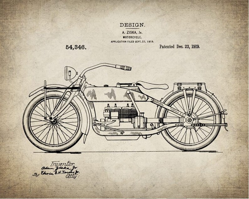 HARLEY-DAVIDSON Motorcycle Design 1919 Antique Patent Print - Etsy