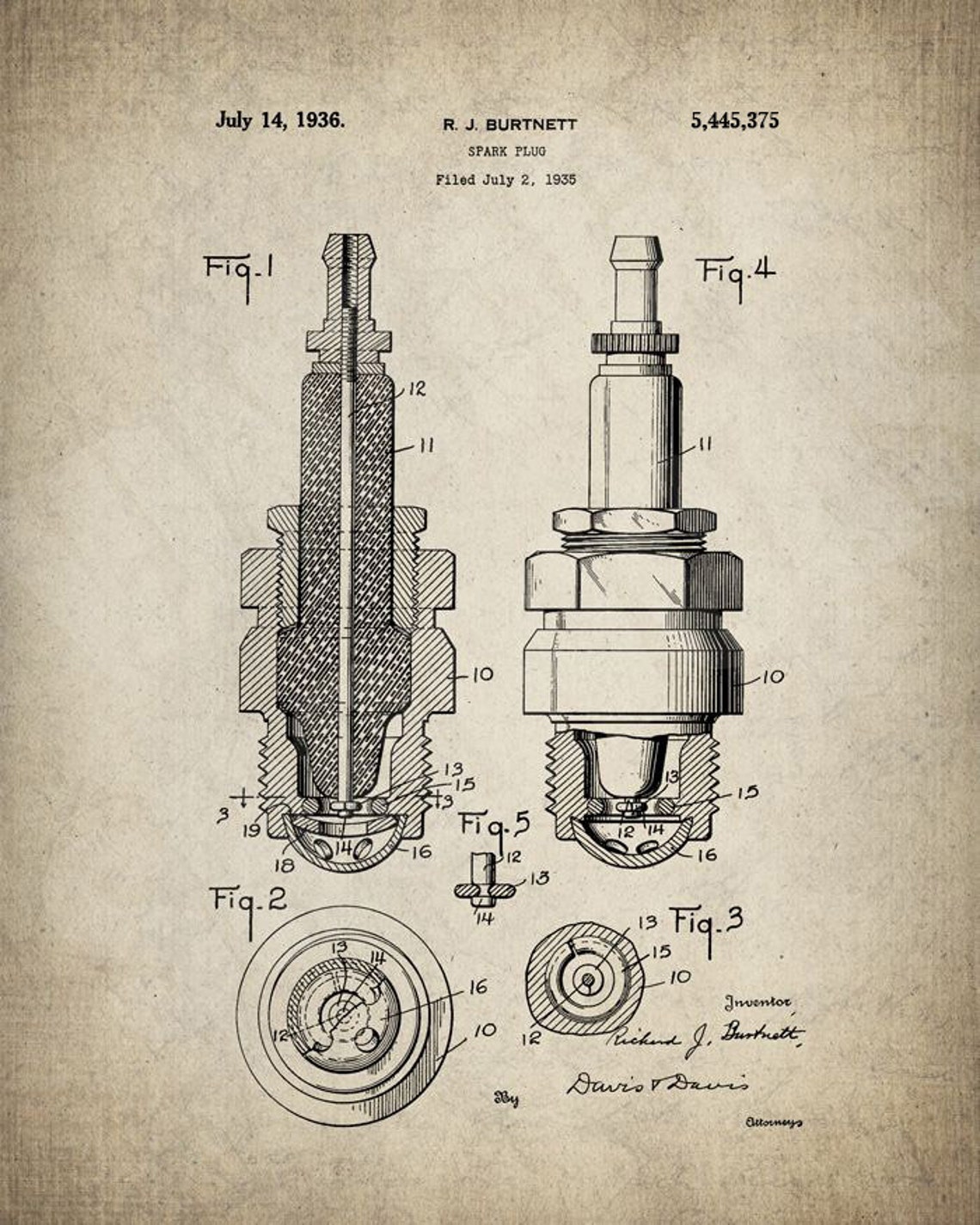 Spark Plug Patent Print Poster - Car Part Art - Shop Art - Engine Art ...