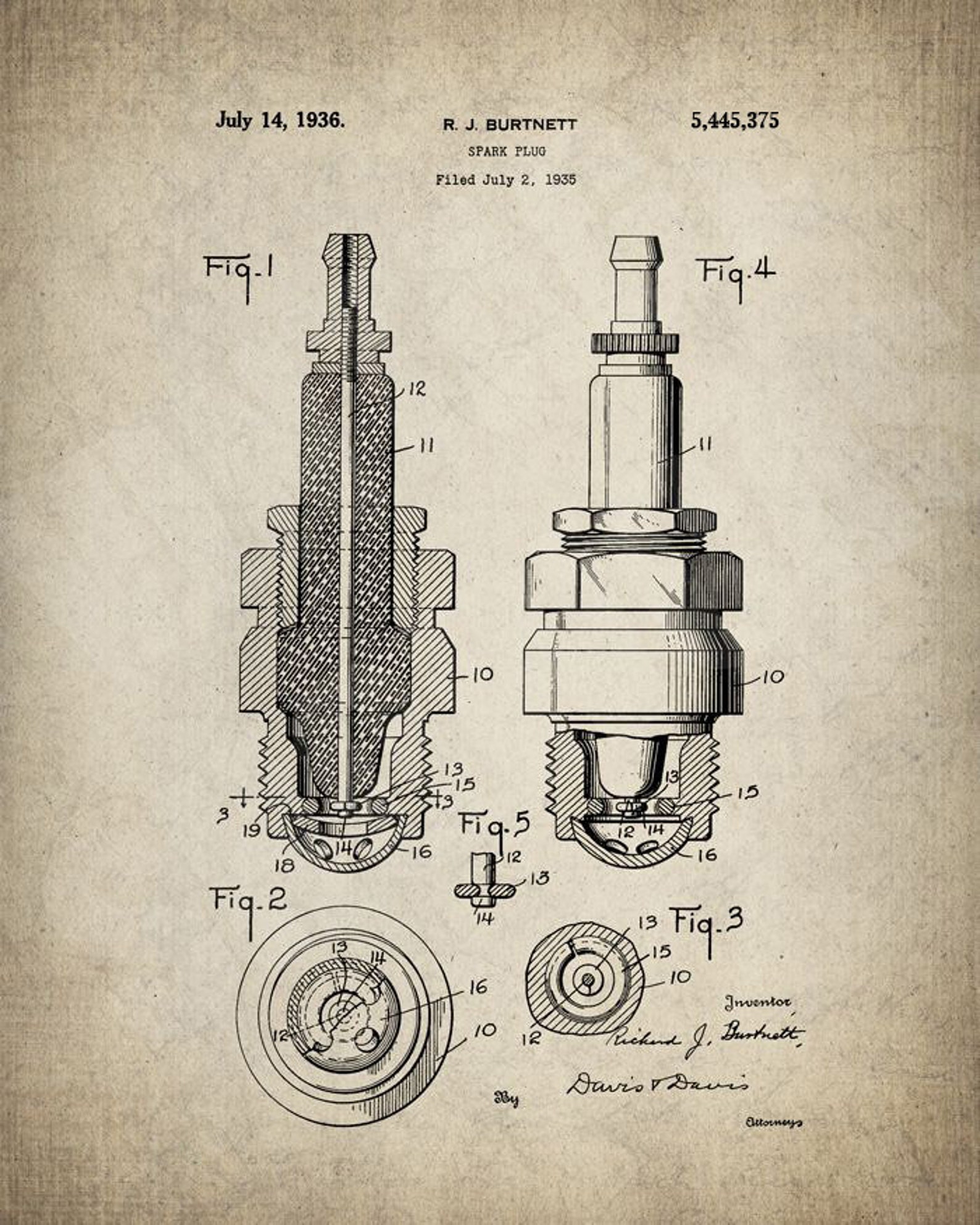 Spark Plug Patent Print Poster - Car Part Art - Shop Art - Engine Art ...