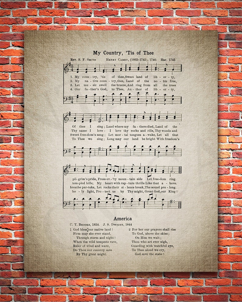 My Country Tis of Thee Print Sheet Music Art Patriotic Art - Etsy